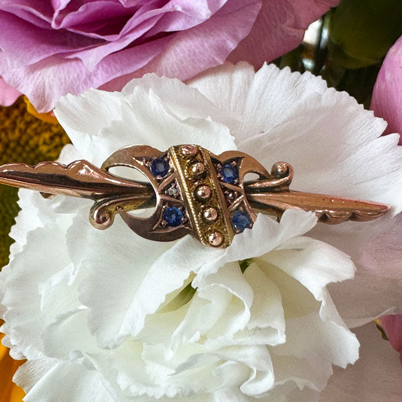 Victorian 9 Karat Yellow Gold Sapphire and Diamond Pin # 548-00117 – O ...